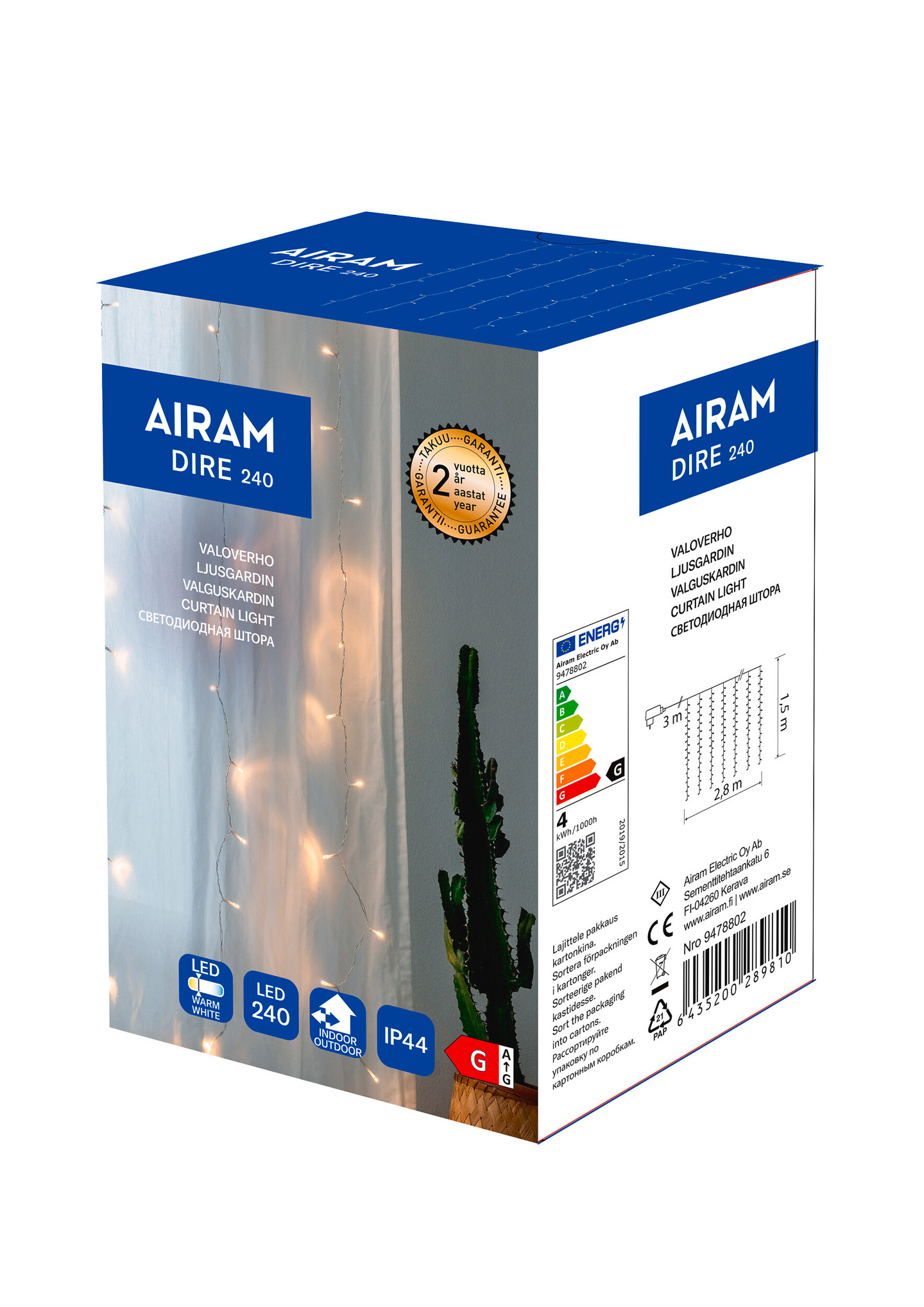 Valoverho Airam Dire 240 lediä 280cm IP44 - K-Rauta