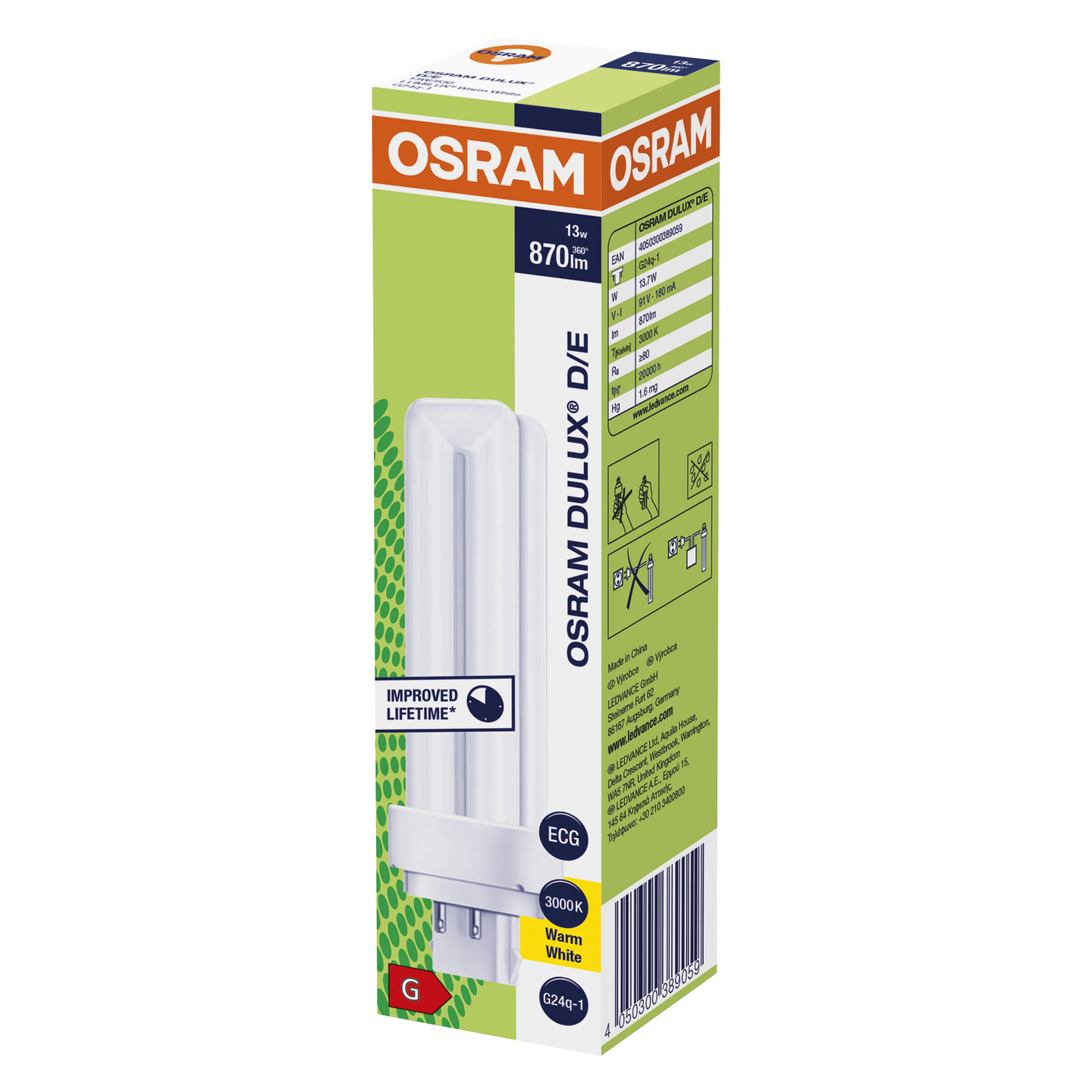 Loistelamppu OSRAM Dulux D/E 13W/830 G24Q-1 FS - K-Rauta