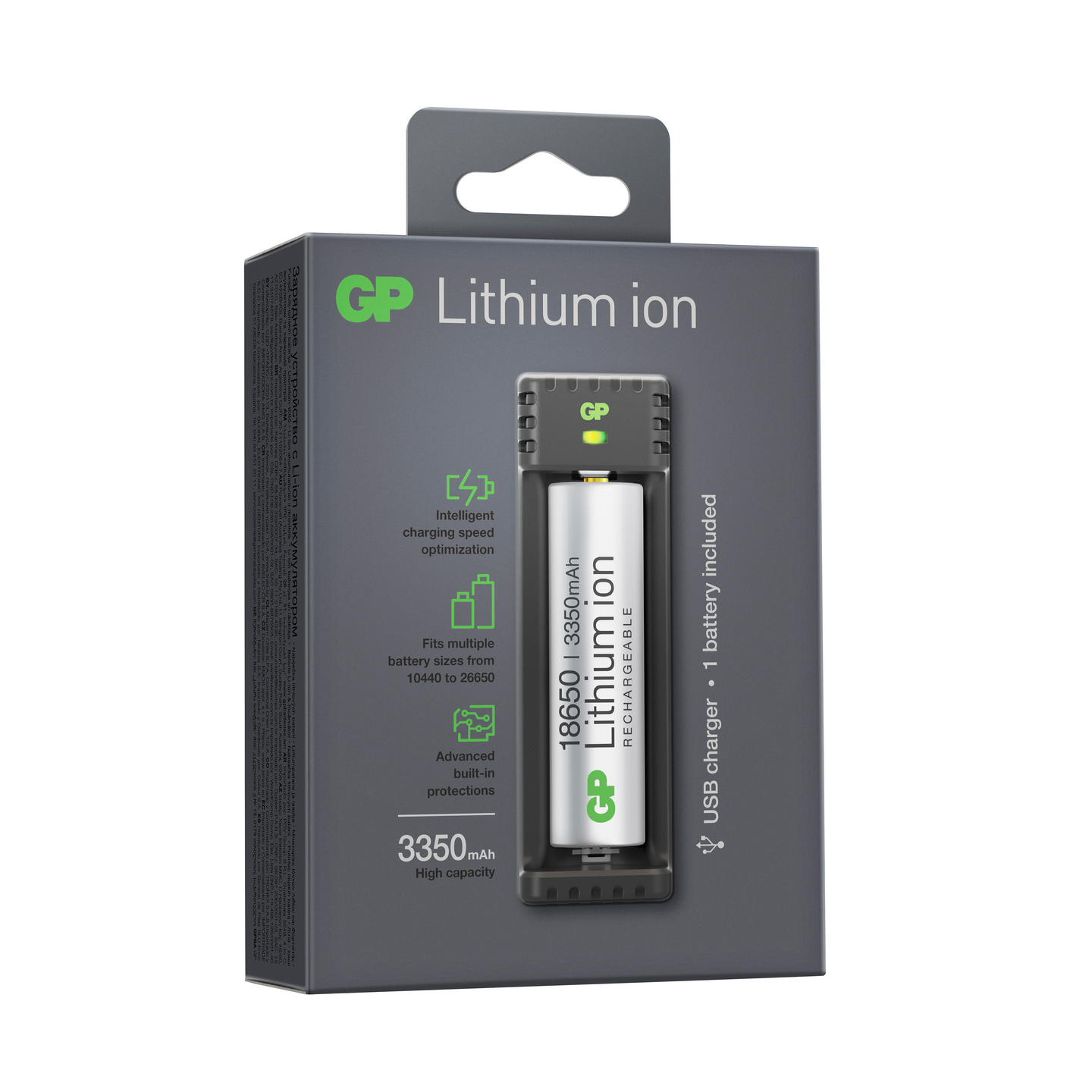 Akkulaturi GP 1-Slot Li-ion ja akku 1 x 18650 3350mAh - K-Rauta