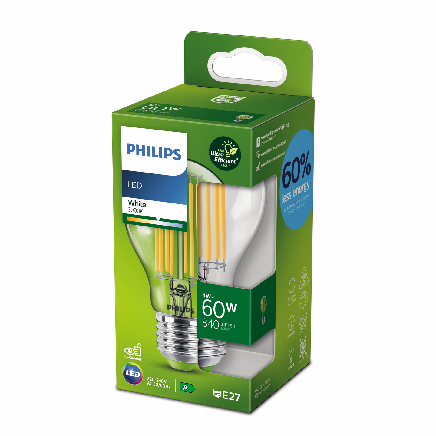 Led-lamppu Philips Ultra Efficient 60W A60 E27 3000K kirkas - K-Rauta