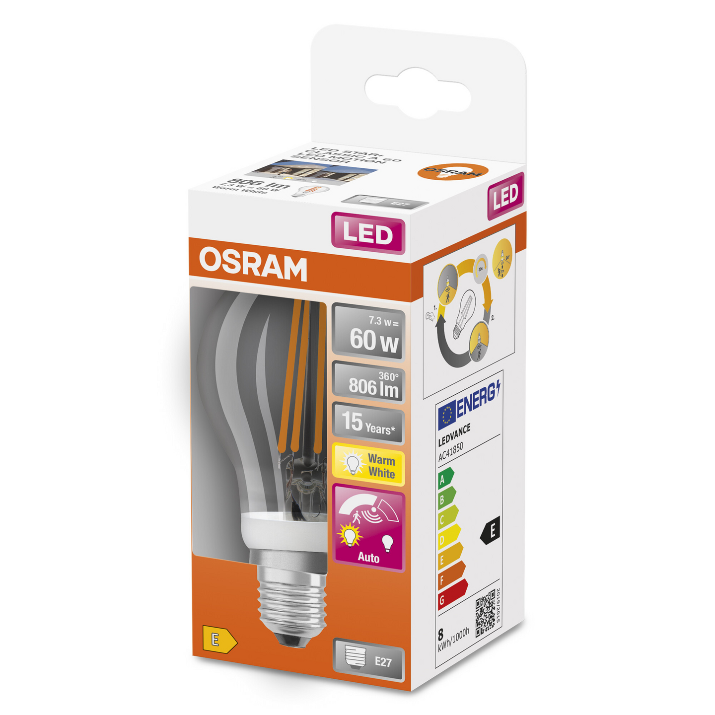 Led-liiketunnistinlamppu OSRAM STAR+ CLA 806lm 2700K E27 kirkas lasi - K-Rauta