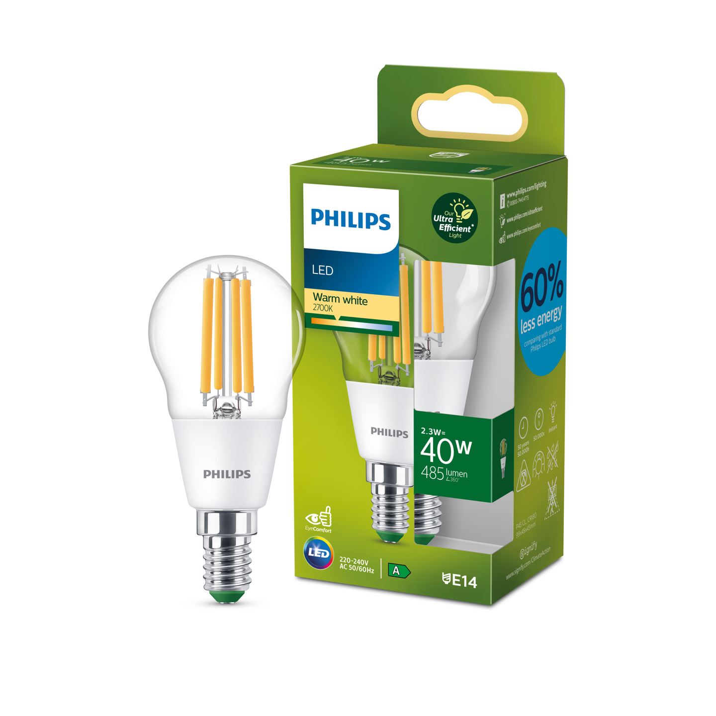 Led-kynttilälamppu Philips Ultra Efficient 40W E14 2700K 485lm ...