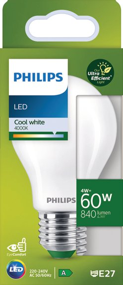 Led-lamppu Philips Ultra Efficient 60W E27 4000K 840lm huurrettu lasi ...
