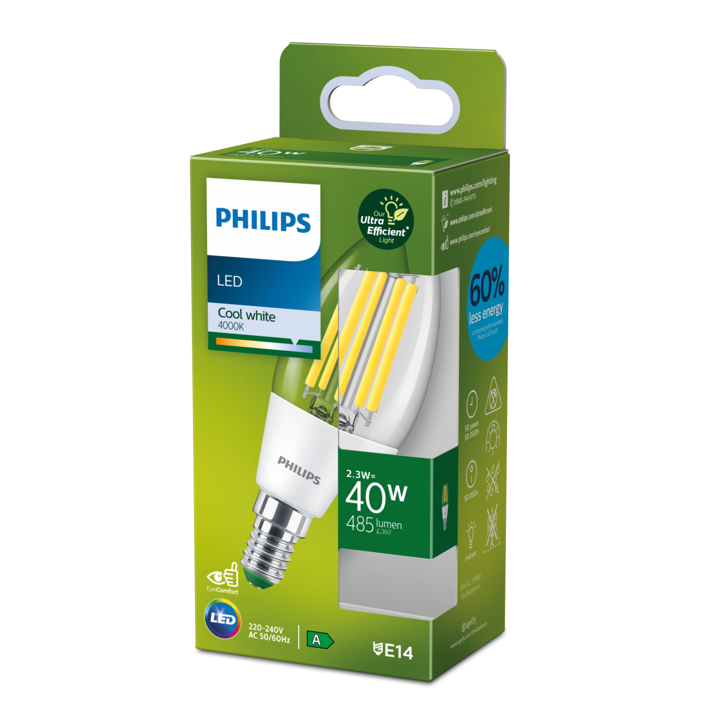 Led-kynttilälamppu Philips Ultra Efficient 40W E14 4000K 485lm ...