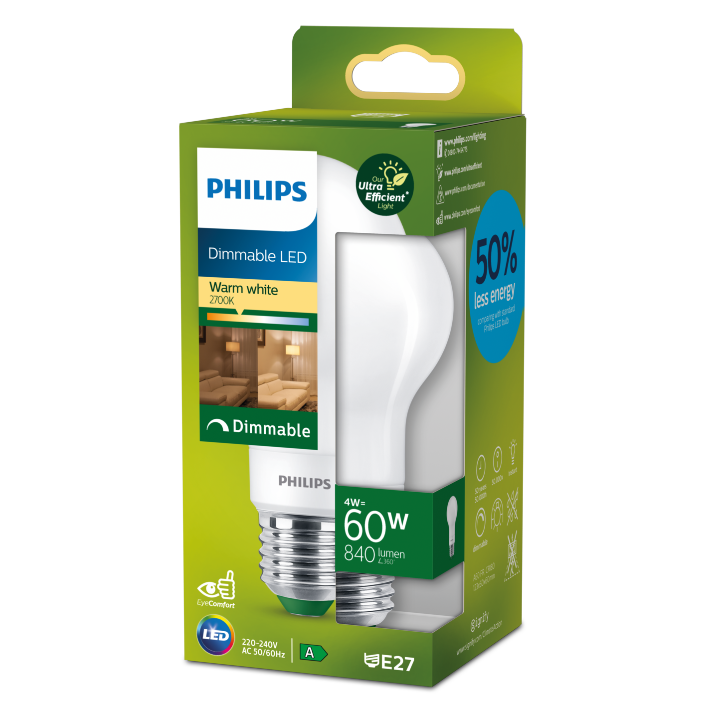 Led-lamppu Philips Ultra Efficient E27 840lm 2700K huurrettu lasi - K-Rauta
