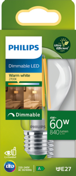 Led-vakiolamppu Philips Ultra Efficient A60 840lm 4W E27 2700K kirkas ...