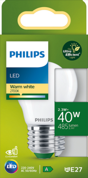 Led-mainoslamppu Philips Ultra Efficient P45 485lm 2,3W E27 2700K ...
