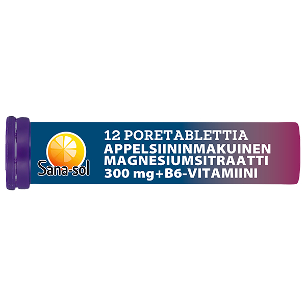 Sana-sol magnesiumsitraatti 300mg + B6-vitamiini appelsiininmakuinen 12 ...