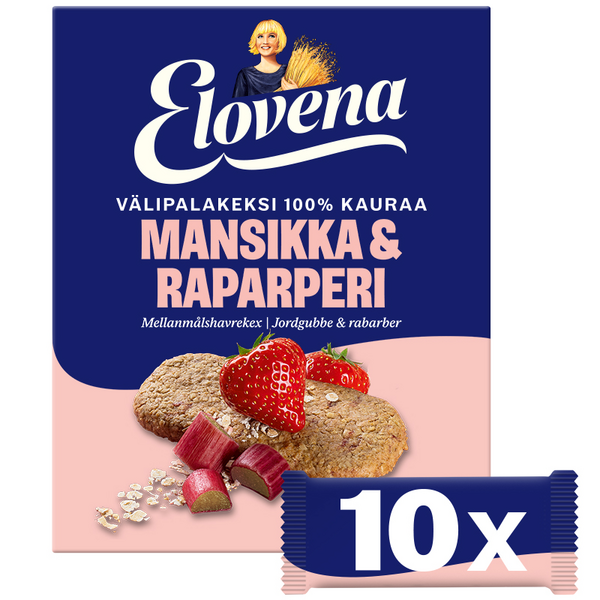 Elovena 100% kauraa keksi 10x30g mansikka-raparperi | K-Ruoka Verkkokauppa