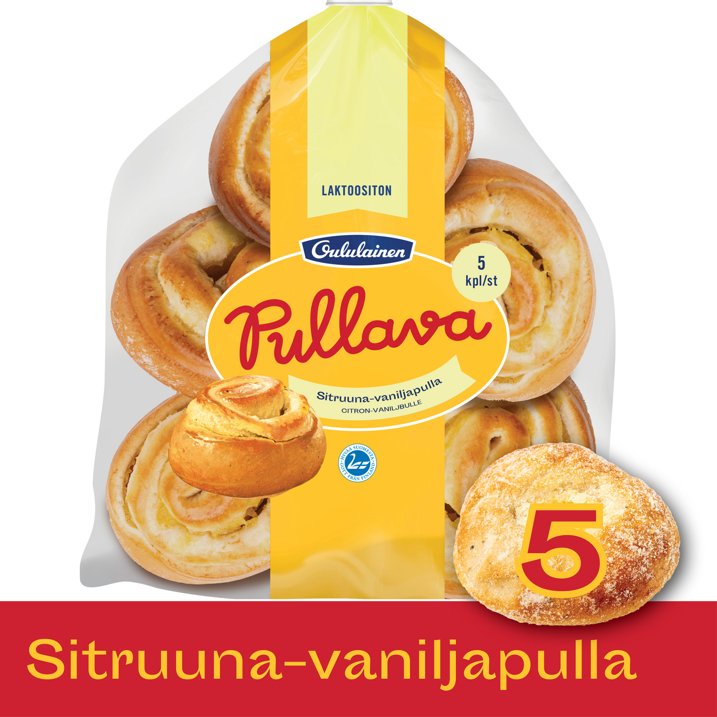 Oululainen Pullava Sitruuna-vaniljapulla 5kpl/275g | K-Ruoka Verkkokauppa