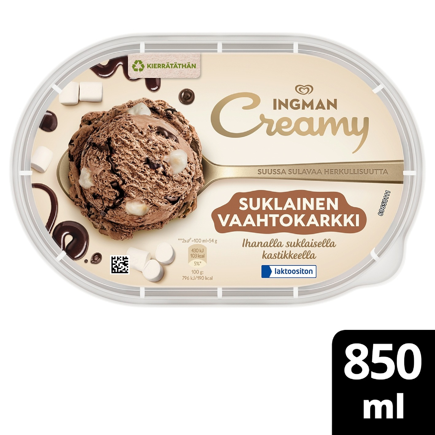 Ingman Creamy Suklainen Vaahtokarkki laktoositon Jäätelö 850ml/49 | K ...