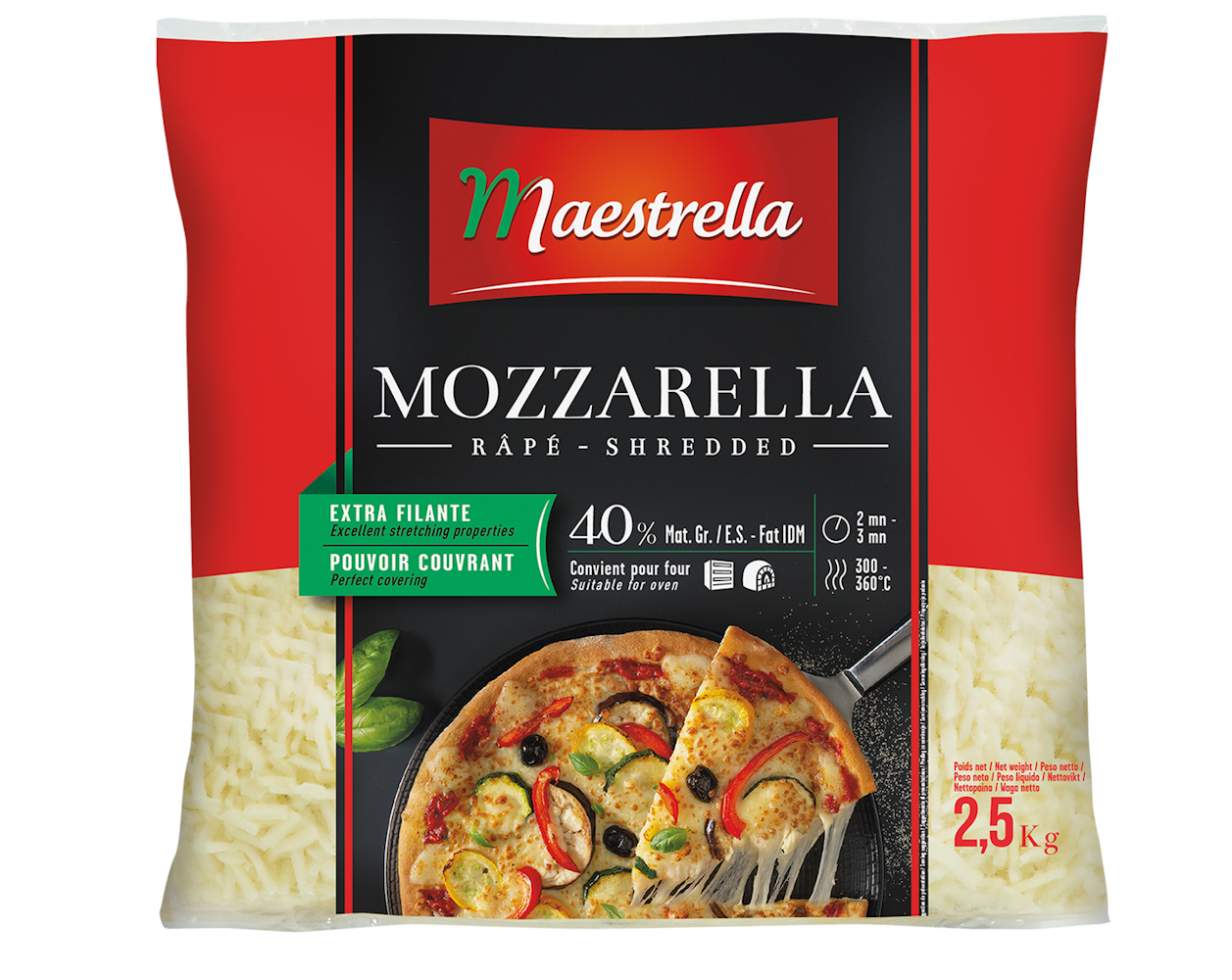 Maestrella Mozzarellaraaste 21% 2,5kg laktoositon — HoReCa-tukku Kespro