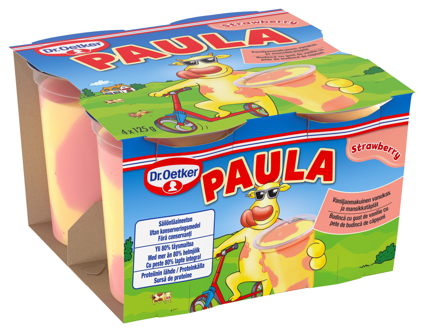 Dr. Oetker Paula vaniljanmakuinen vanukas ja mansikkavanukastäplät ...