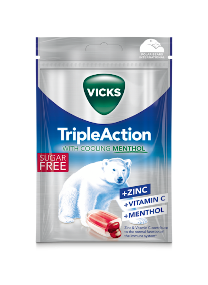 Vicks Triple Action Z C sokeriton kurkkupastilli 72g — HoReCa-tukku Kespro