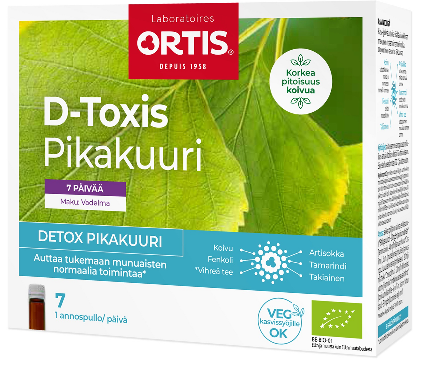 Ortis D-Toxis Pikakuuri Vadelma 7x15ml luomu | K-Ruoka Verkkokauppa