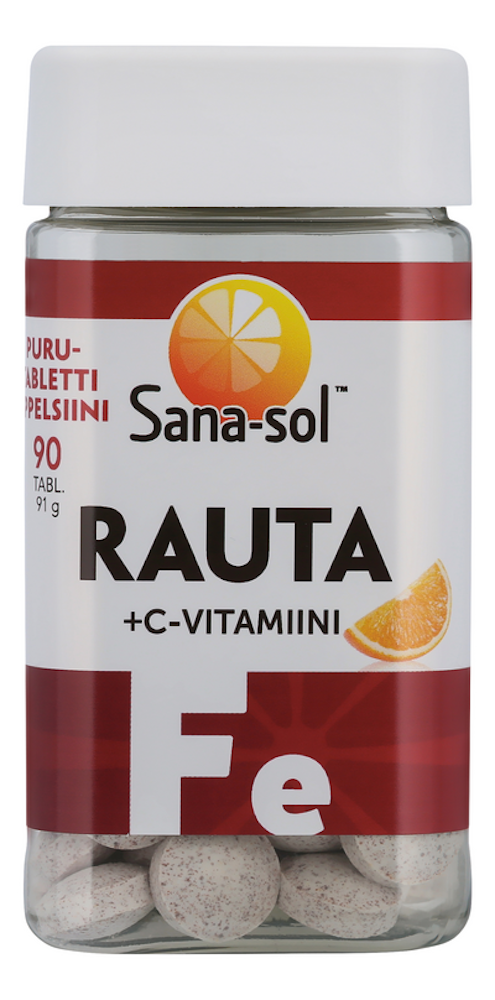 Sana-sol Rauta&C-vitamiini appelsiini 90purutabl/91g — HoReCa-tukku Kespro