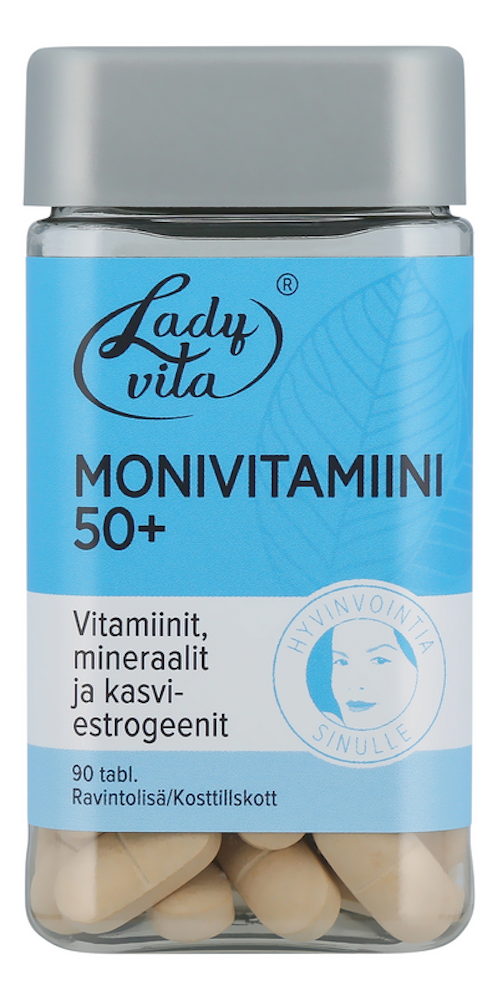 Ladyvita Monivitamiini 50+ ravintolisä Vitamiini-kivennäisaine-kasviestrogeenitabletti 90 tabl ...