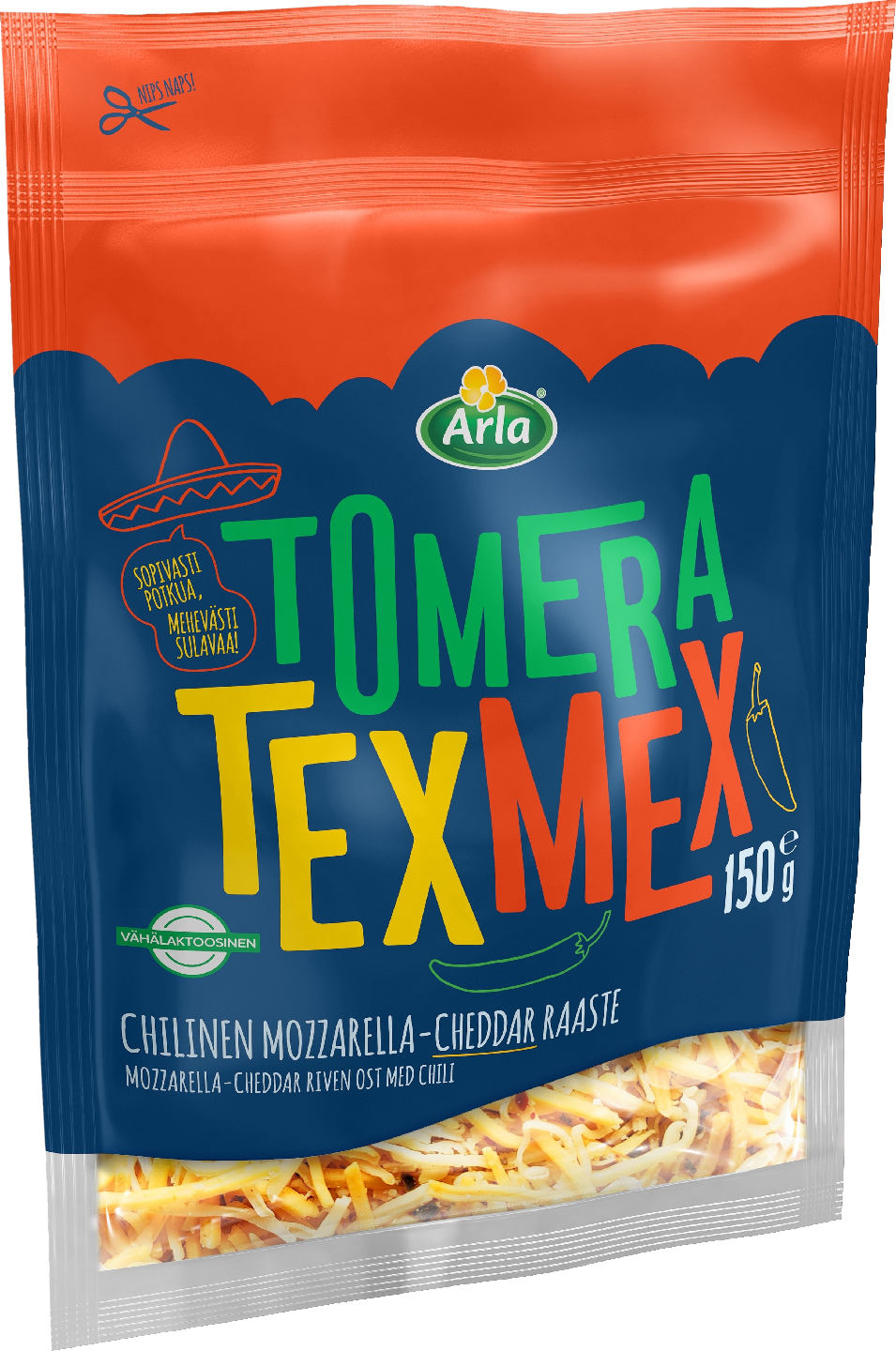 Arla Tomera TexMex mozzarella-cheddar 150g raaste | K-Ruoka Verkkokauppa
