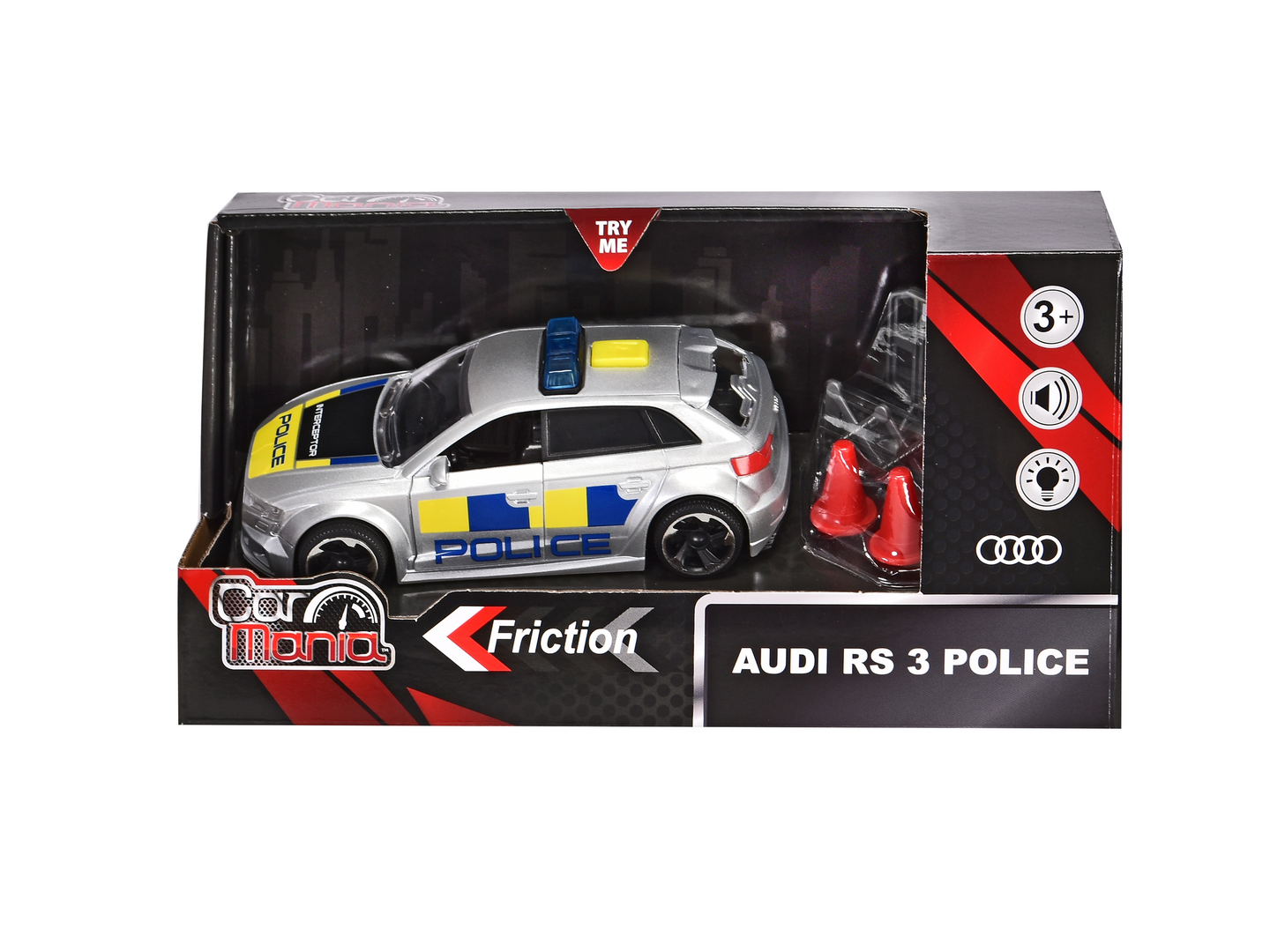 CAR MANIA Audi RS3 Poliisiauto 15 cm | K-Ruoka Verkkokauppa