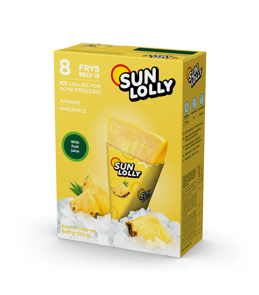 Sun Lolly 8x65g/520g Pakasta itse mehujää Ananas — HoReCa-tukku Kespro