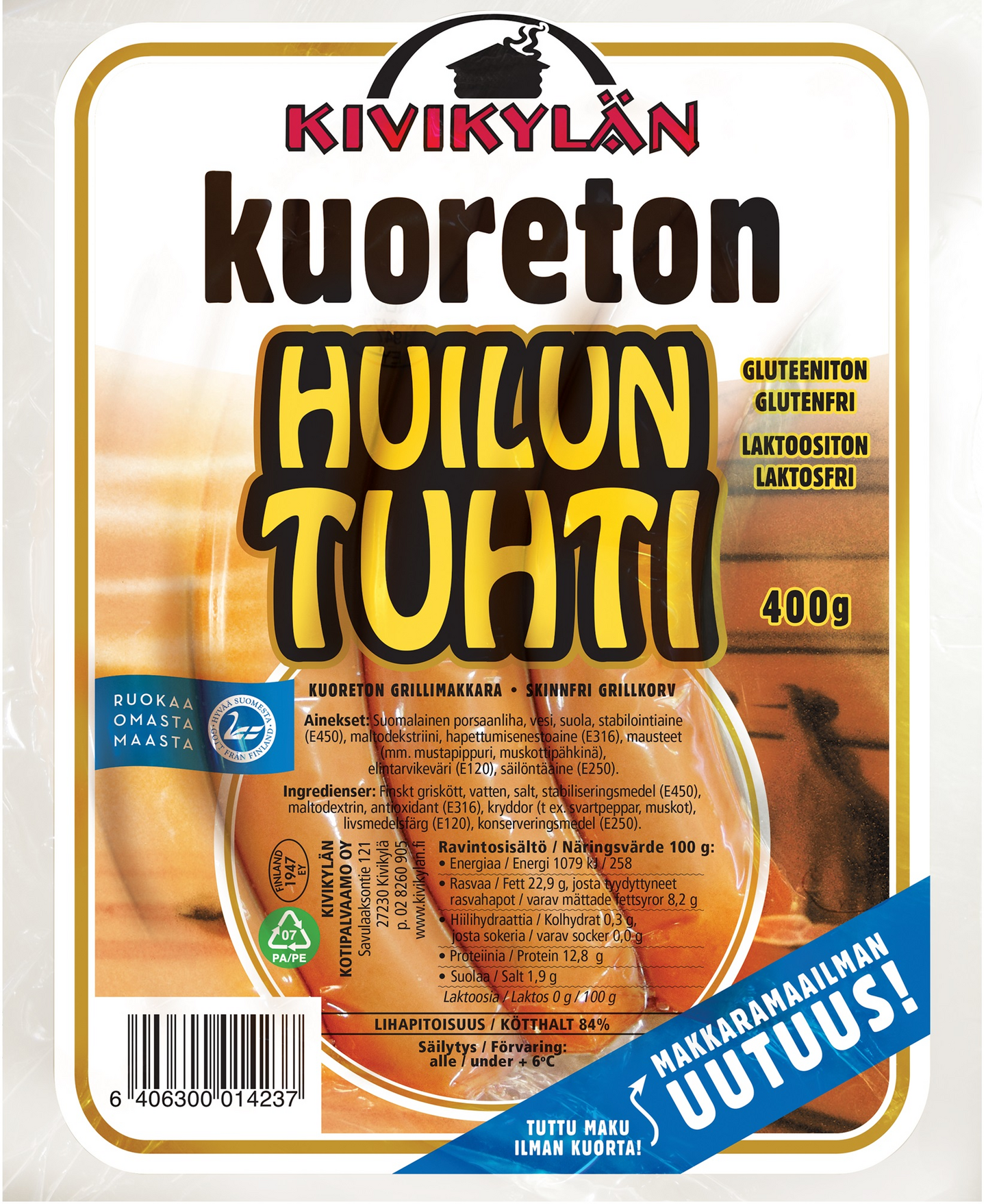 Kivikylän huiluntuhti kuoreton grillimakkara 400g – K-Ruoka