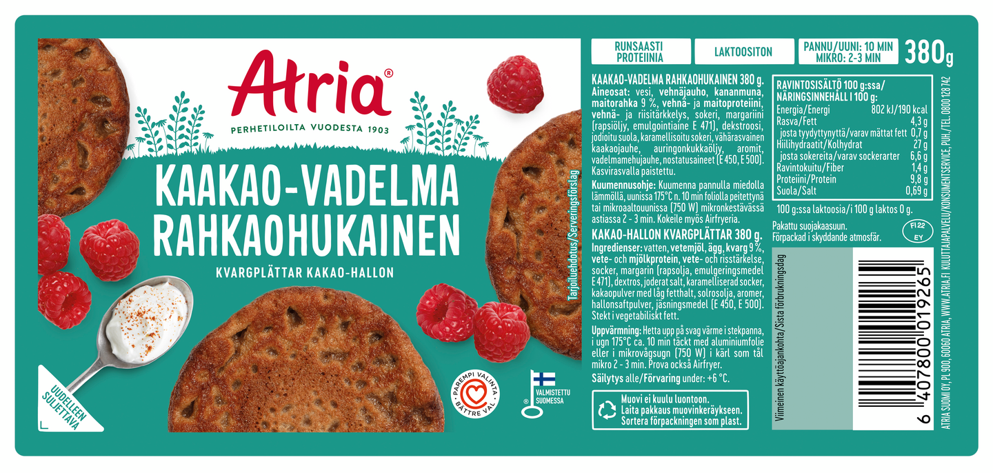 Atria rahkaohukainen kaakao-vadelma 380 g | K-Ruoka Verkkokauppa