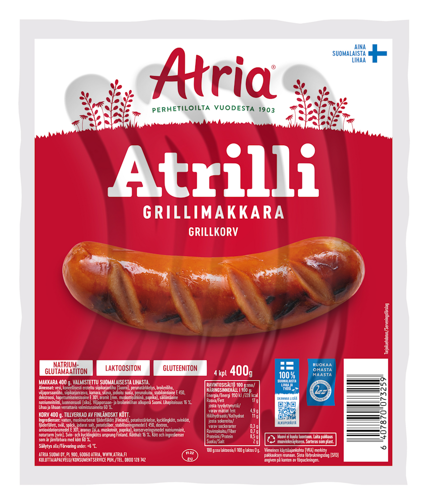 Atria Atrilli Grillimakkara 400g — HoReCa-tukku Kespro