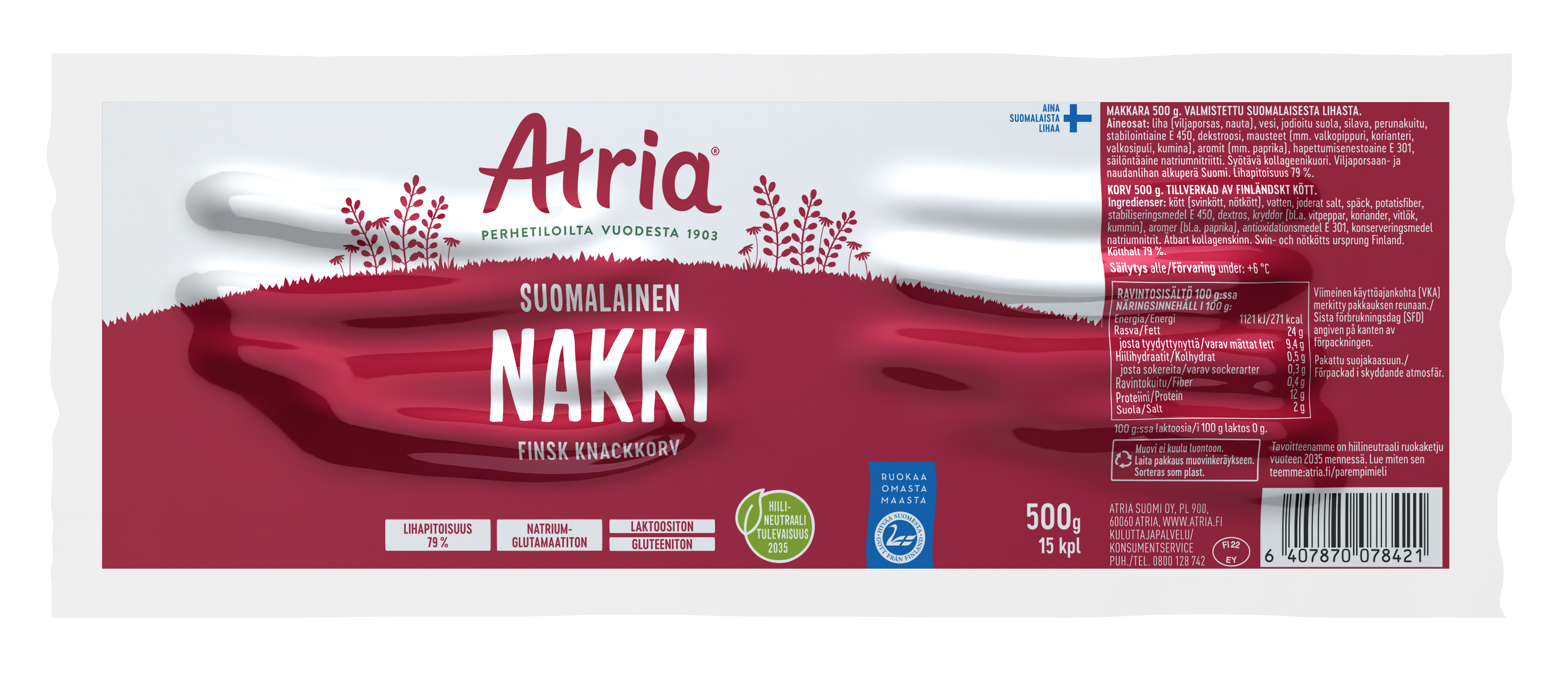Atria Suomalainen Nakki 500g | K-Ruoka Verkkokauppa
