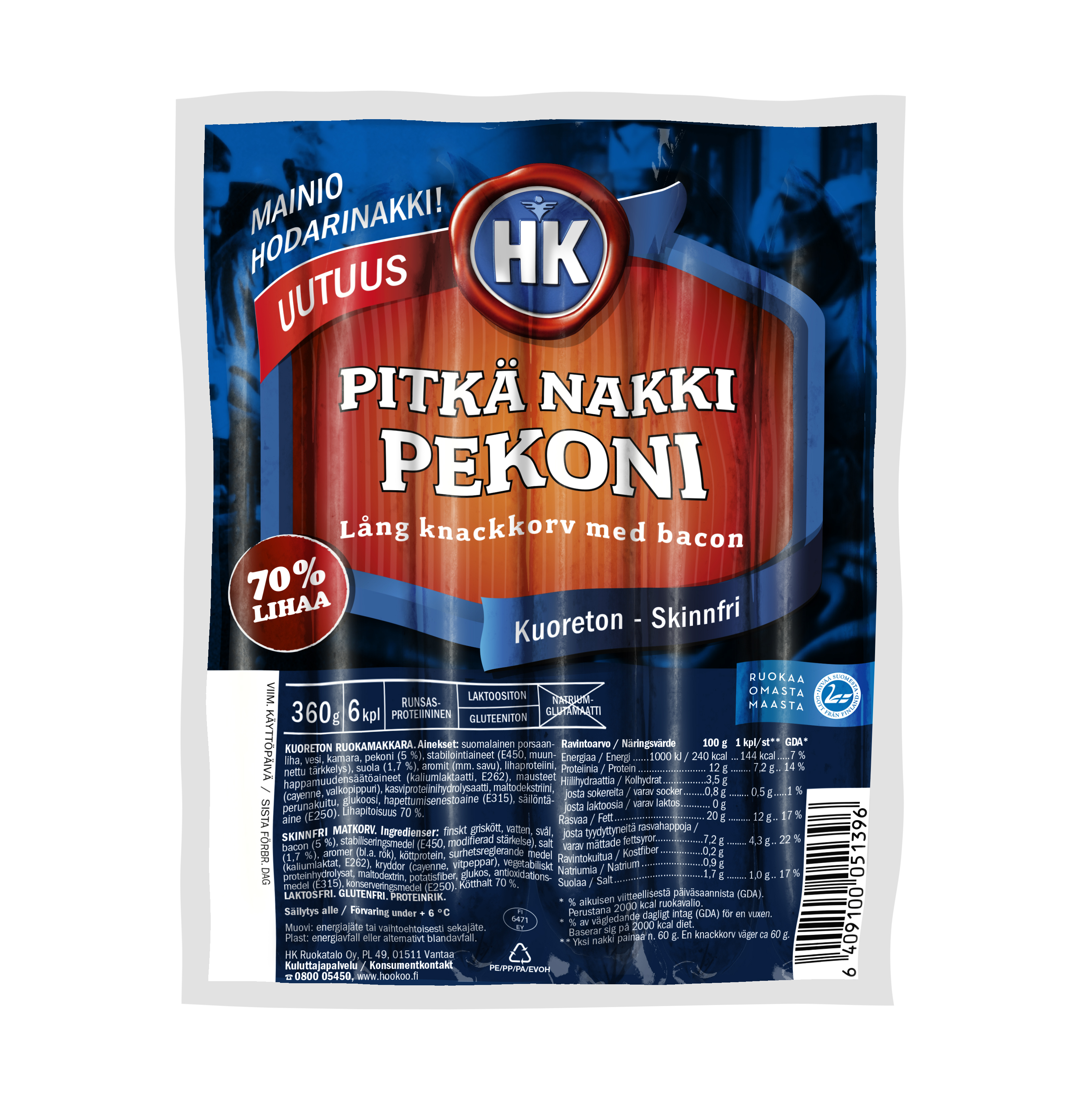 HK pitkä nakki pekoni 360g kuoreton | K-Ruoka Verkkokauppa