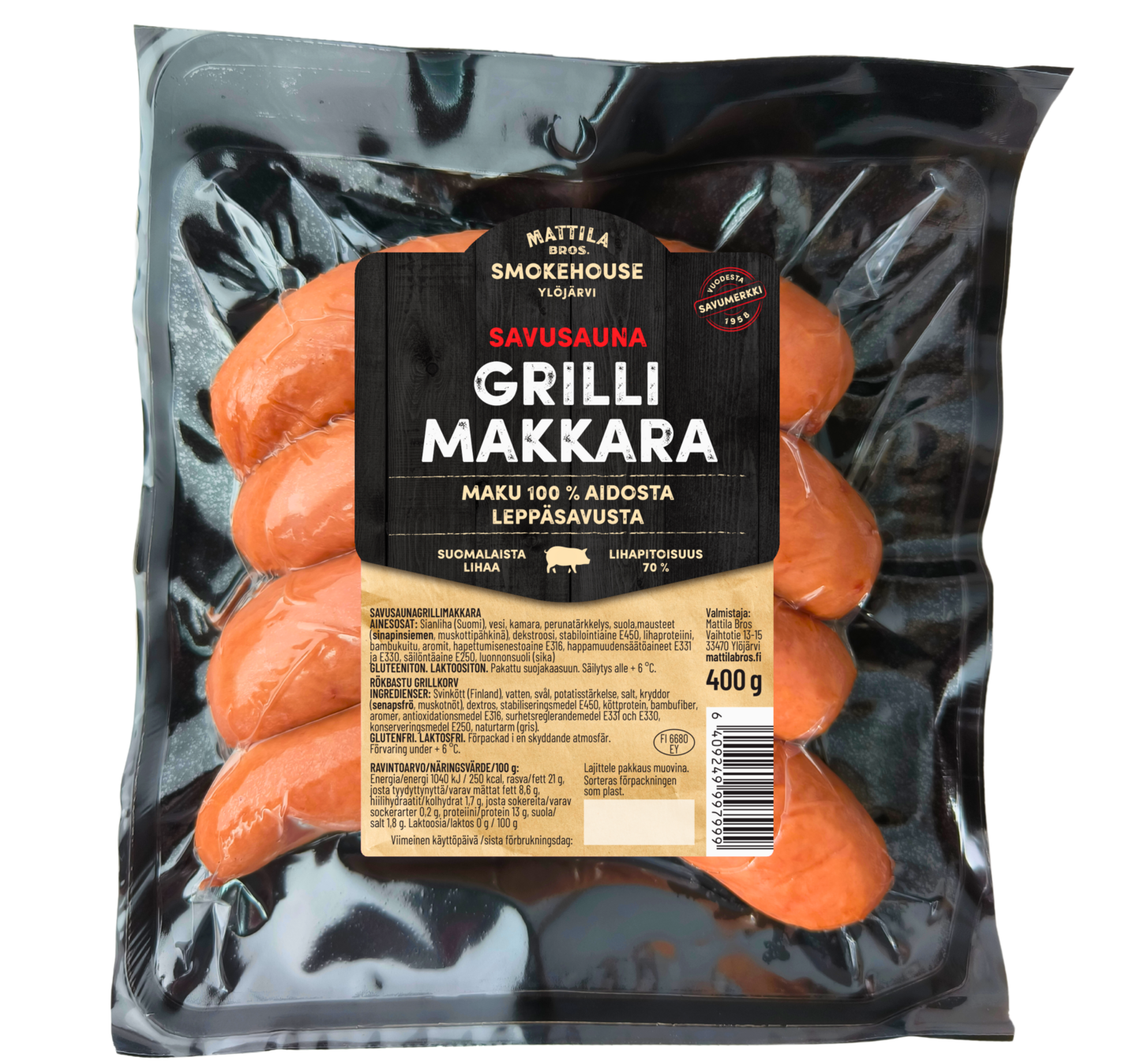 Mattila Bros. Savusauna Grillimakkara 400g | K-Ruoka Verkkokauppa