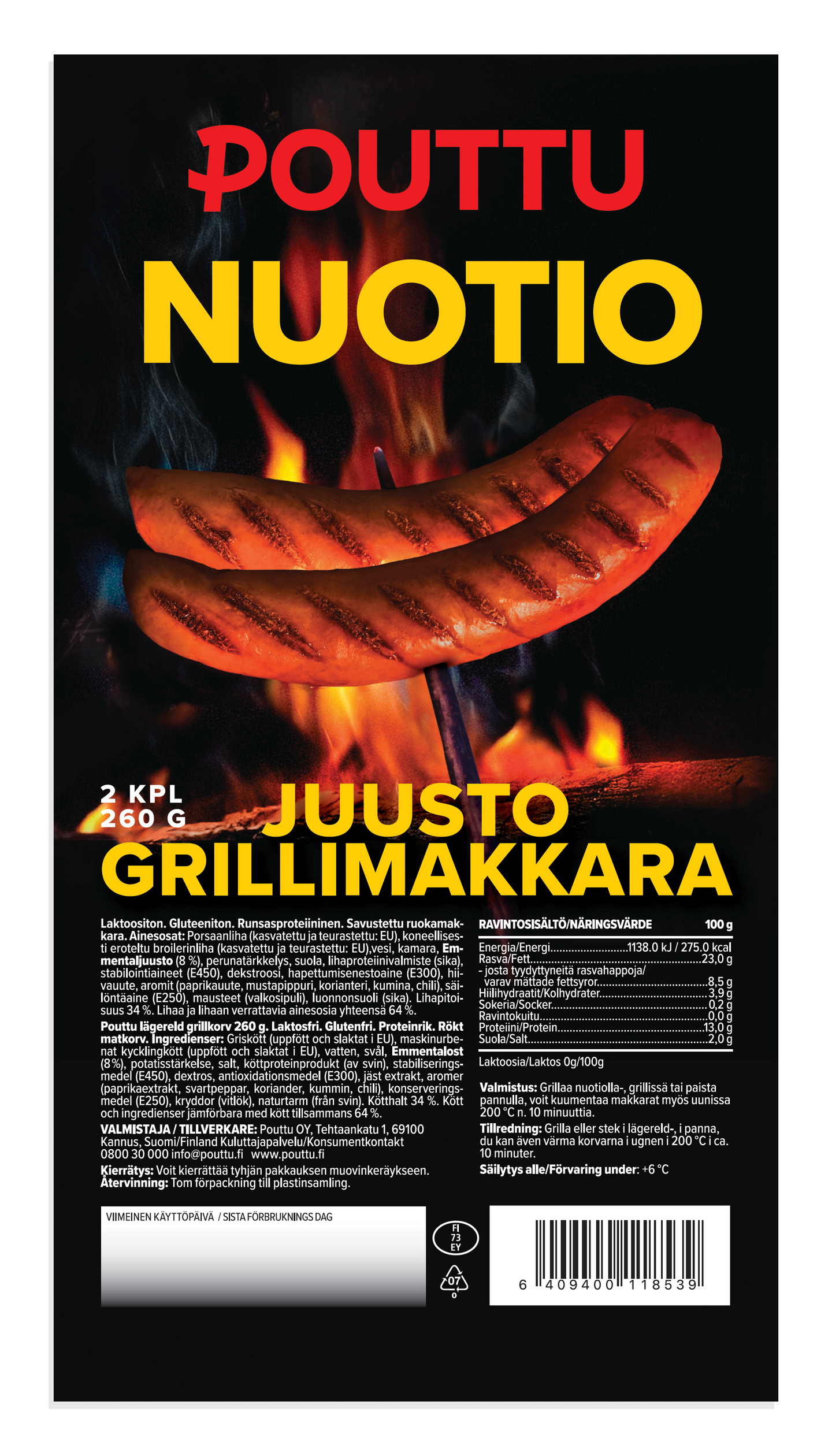 Pouttu Nuotio Grillimakkara Juusto 260g | K-Ruoka Verkkokauppa