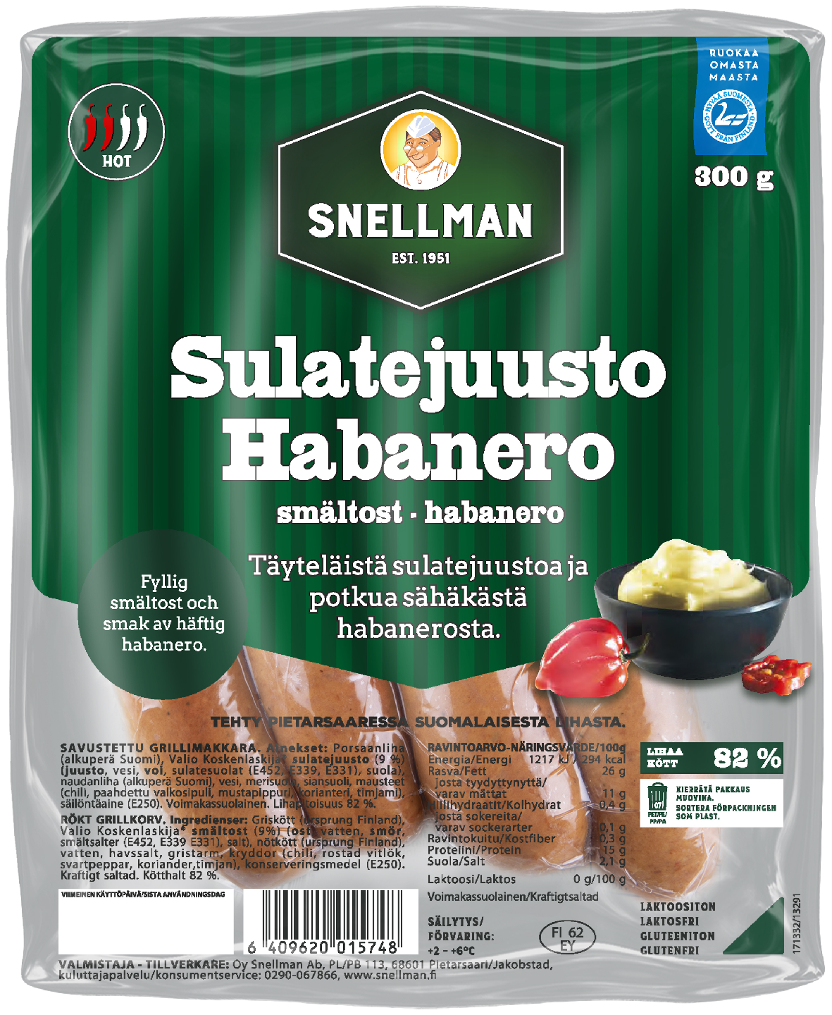 Snellman Sulatejuusto-habanero grillimakkara 300g | K-Ruoka Verkkokauppa