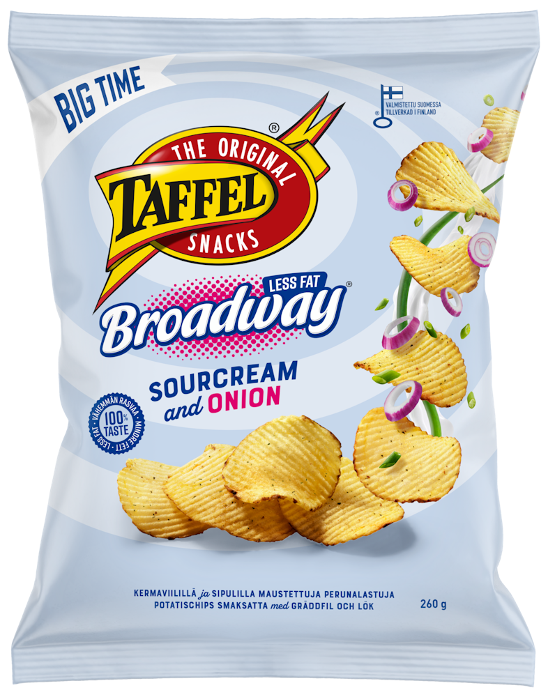 Taffel Broadway less fat sourcream & onion maustettu sipsi 260g ...