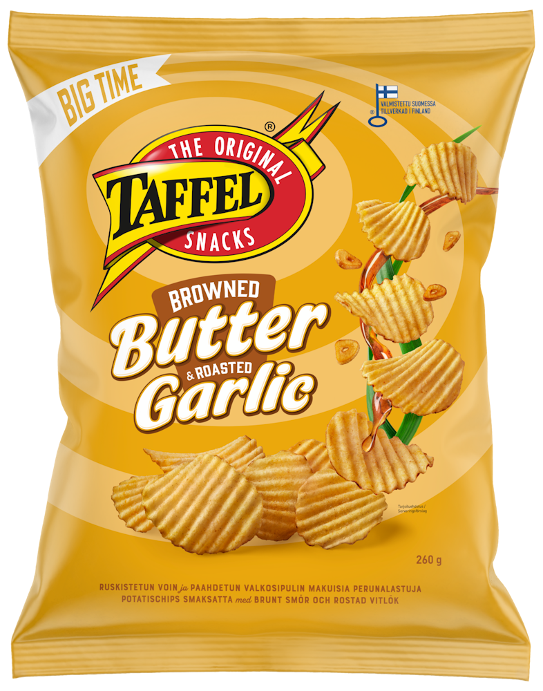 Taffel Browned Butter & Roasted Garlic maustettu sipsi 260g — HoReCa-tukku Kespro