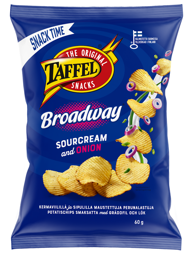 Taffel Broadway sourcream-onion maustettu sipsi 60g — HoReCa-tukku Kespro