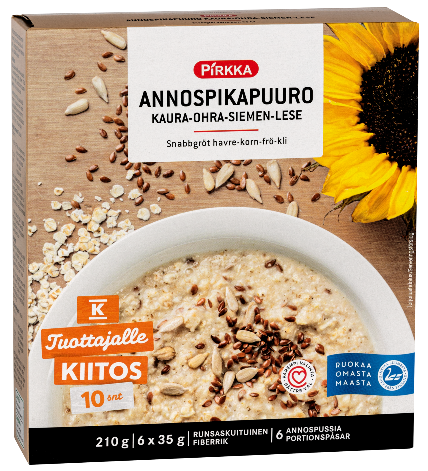 Pirkka annospikapuuro kaura-ohra-siemen-lese 210g (6x35g) – K-Ruoka
