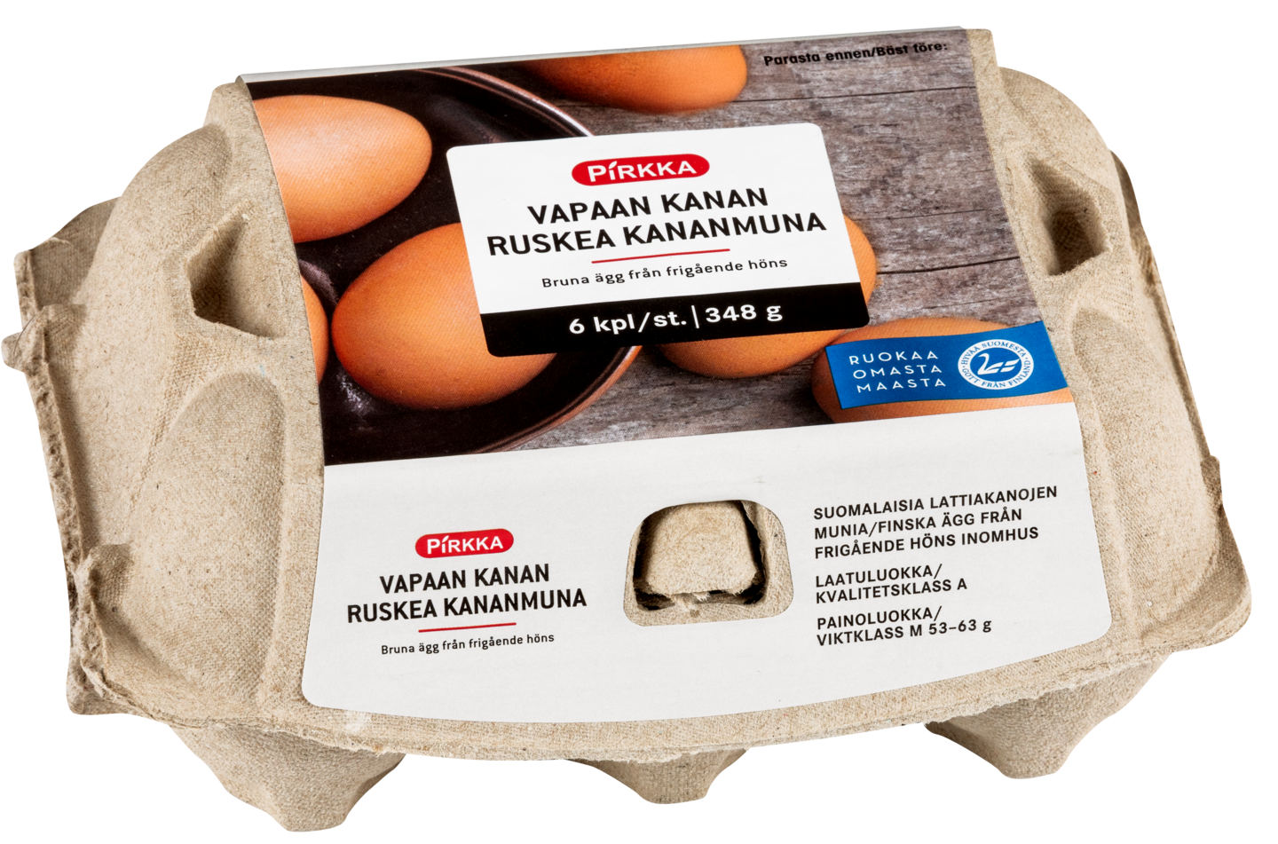 Pirkka vapaan kanan ruskea kananmuna 6 kpl/348g | K-Ruoka Verkkokauppa