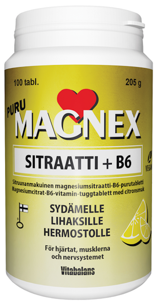 Magnex Sitraatti 375 mg + B6-vitamiini 100 tabl sitruunanmakuinen ...