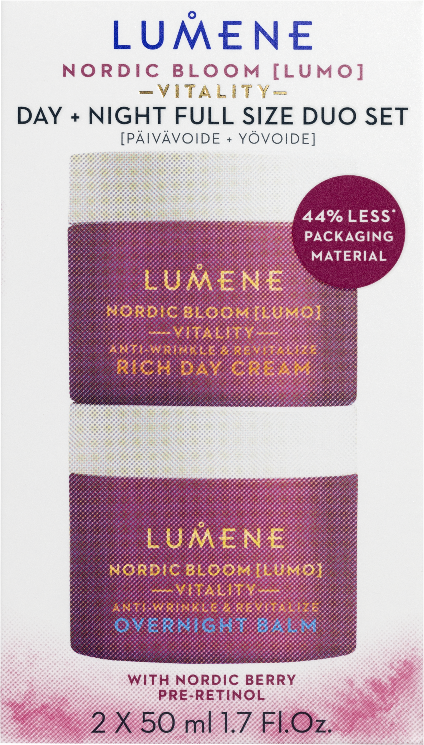 Lumene LUMO VITALITY Silottava & elvyttävä päivävoide 50 ml ja yövoide ...