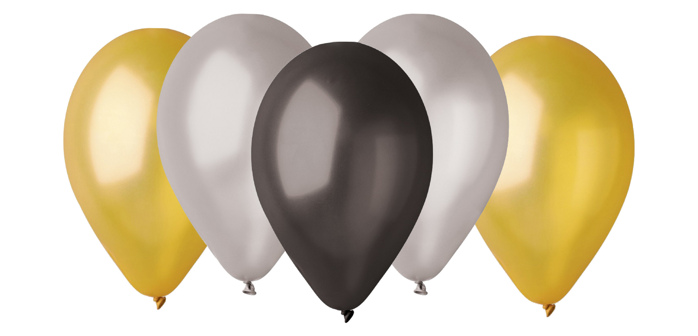 Ilmapallo 30 cm musta-kulta-hopea 5 kpl/pss | K-Ruoka Verkkokauppa