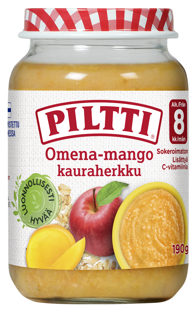 Piltti 8kk Omena-Mango-Kauraherkku 190g — HoReCa-tukku Kespro