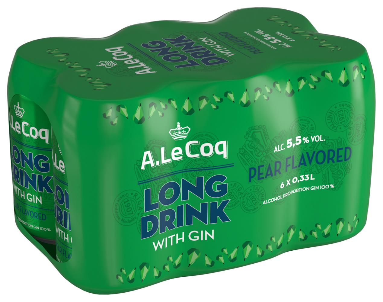 A. Le Coq GIN Pear Long Drink 5,5 % 0,33l 6-pack — HoReCa-tukku Kespro