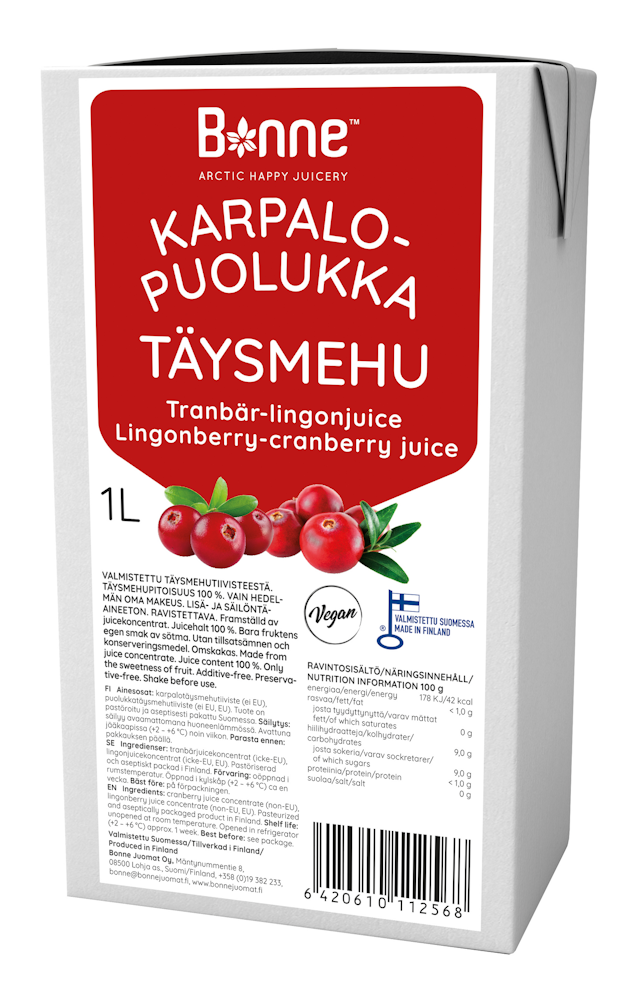 Bonne 1l Karpalo-puolukkatäysmehu 100% — HoReCa-tukku Kespro
