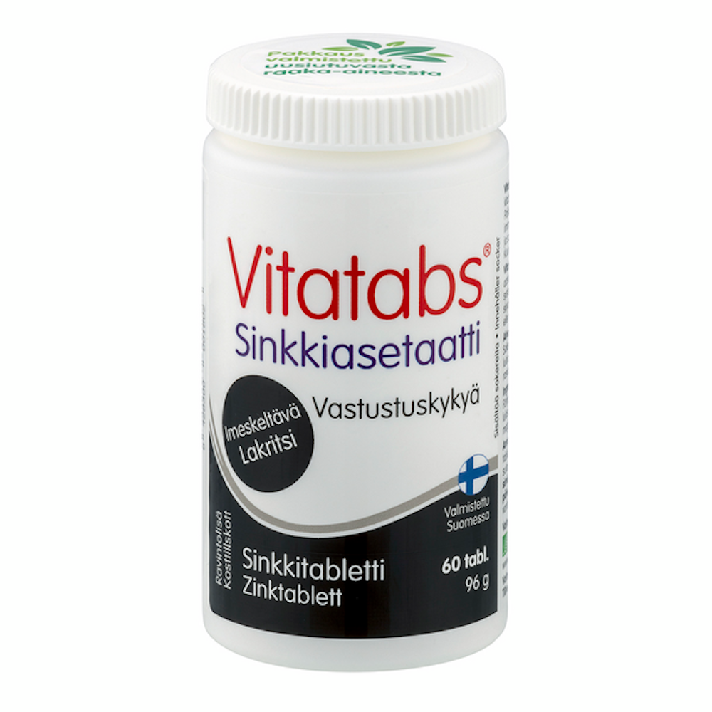 Vitatabs Sinkkiasetaatti sinkkitabletti imeskeltävä lakritsi 60tabl 96g ...