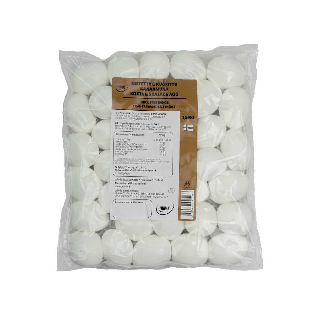 Munax Keitetty ja kuorittu kananmuna suojakaasussa 1,5kg ulkokananmuna ...