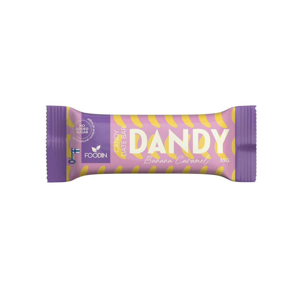 Foodin Dandy Candy taatelipatukka 35g Banana Caramel — HoReCa-tukku Kespro