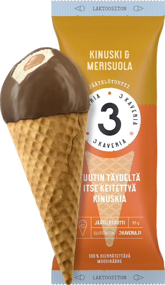 3 Kaveria Jäätelö Jäätelötuutti, Kinuski & Merisuola 95g — HoReCa-tukku ...