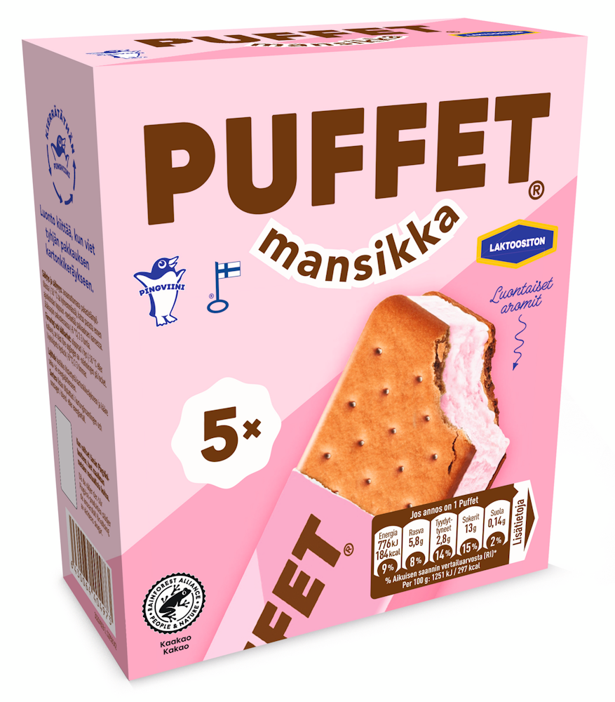 Puffet jäätelö 5x62g mansikka laktoositon — HoReCa-tukku Kespro