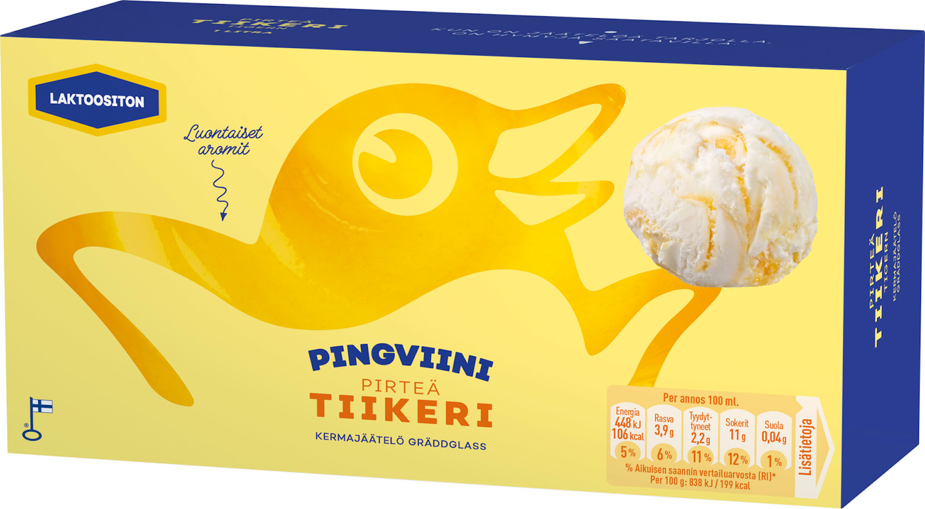 Pingviini Tiikeri laktoositon kermajäätelö kotipakkaus 1L/535g — HoReCa ...