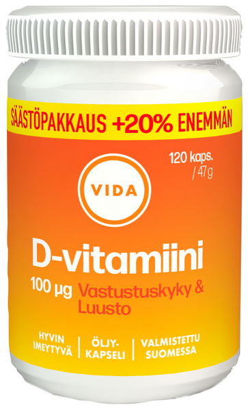 Vida D vitamiini 100ug 47g 120kaps | K-Ruoka Verkkokauppa